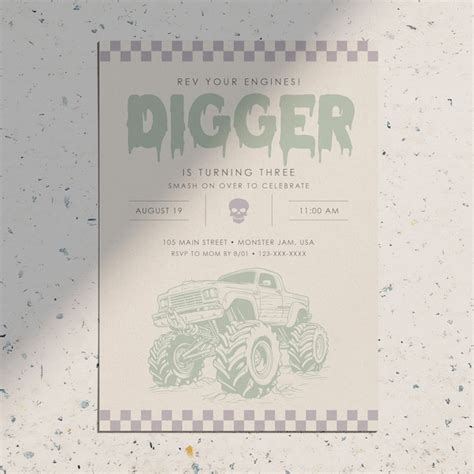 Monster Truck Grave Digger Invitation Etsy