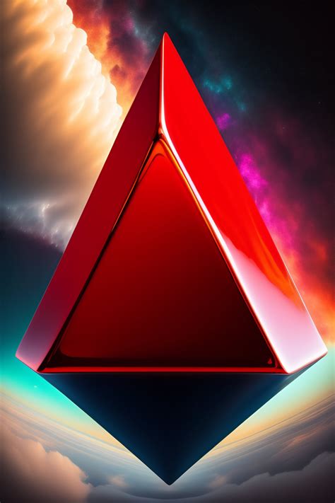 Lexica Metallic Red Triangular Prism Artifact Floating In Space With