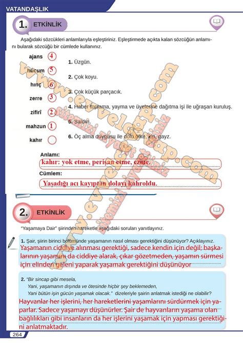 8 sinif turkce ders kitabi meb yayinlari sayfa 264 cevaplari Ödev Zamanı