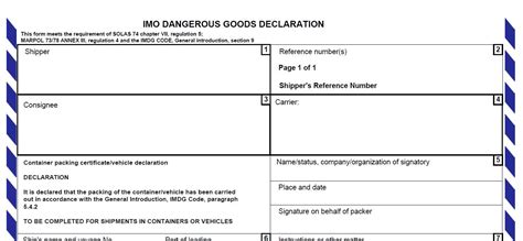 Imo Dangerous Goods Declaration Pdf Printable