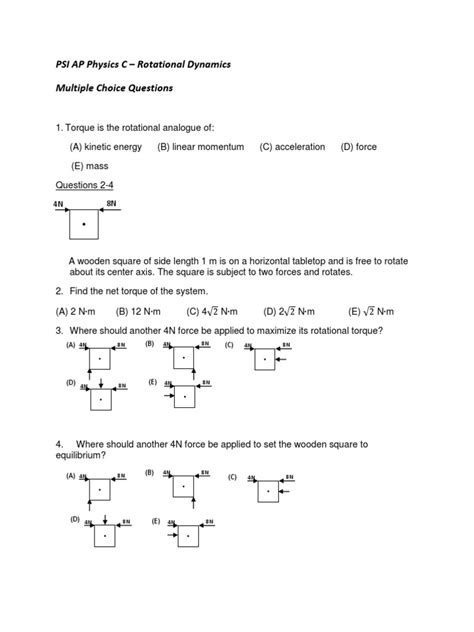 psi ap physics c rotational dynamics multiple choice questions pdf rotation around a fixed