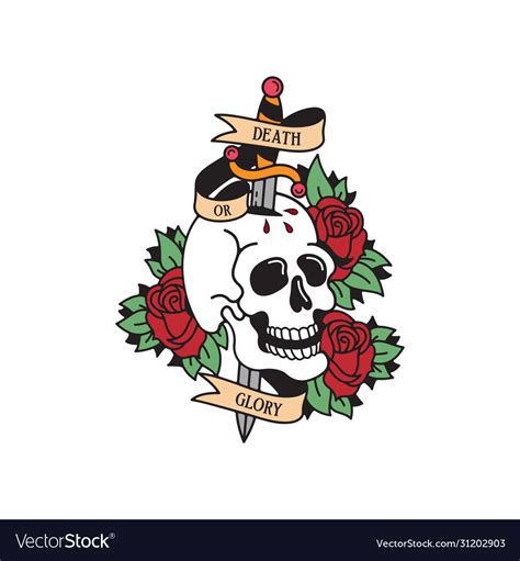 Old School Tattoo Emblem Label With Skull Dagger Vector Image