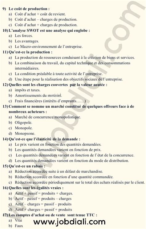 Exemple Concours Techniciens Me Grade Gestion Des Entreprise