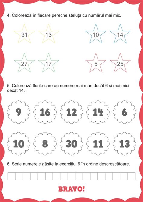 Numerele de la 0 la 31 O fișă de lucru pentru evaluare