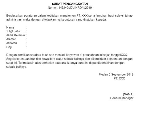 5 Contoh Surat Pengangkatan Karyawan Tetap Gratis Template