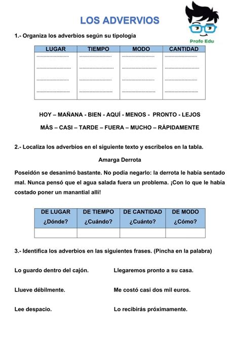 Ejercicios De Adverbios Para Trabajar En El Aula Artofit