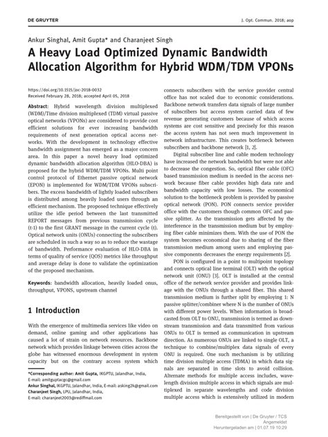 pdf a heavy load optimized dynamic bandwidth allocation algorithm for hybrid wdm tdm vpons