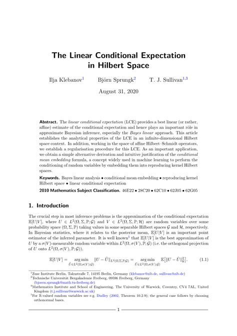 pdf the linear conditional expectation in hilbert space