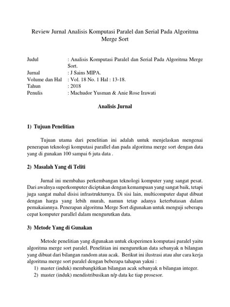analisis komputasi paralel dan serial pada algoritma merge sort menggunakan metode jurnal pdf