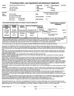 Fillable Online Promissory Note Loan Agreement And Disclosure