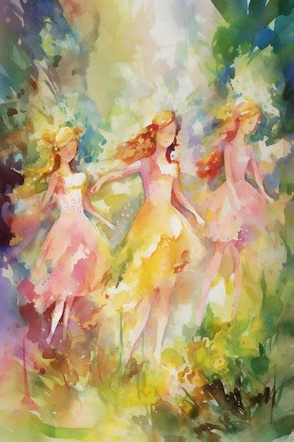 Premium AI Image A Painting Of Three Women In Pink Dresses With The