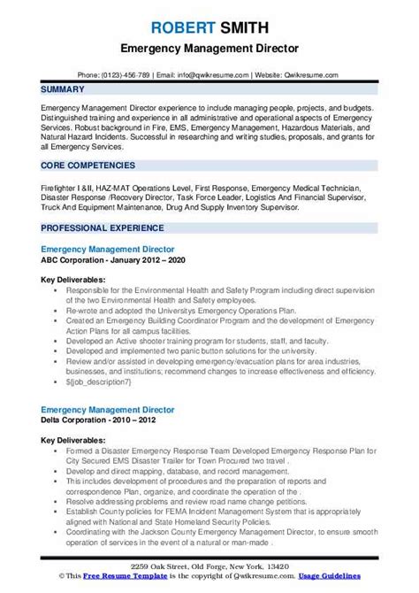 Emergency Management Director Resume Samples QwikResume
