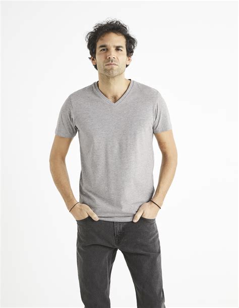 T Shirt Col V Coton Stretch Celio Tunisie