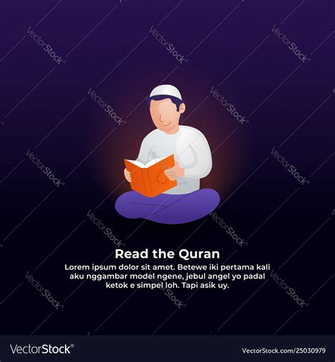 Muslim Man Reading Quran Modern Flat Ramadan Vector Image