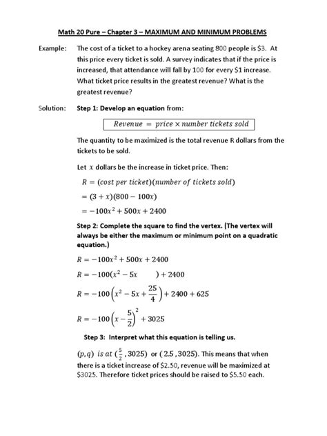 math 20 1 max and min problem worksheet pdf maxima and minima applied mathematics