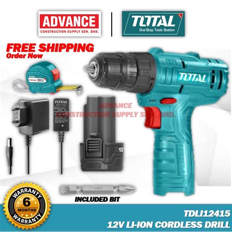 TOTAL TDLI12415 12V Lithium Ion Cordless Drill Free Measure Tape