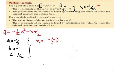 SOLVED Determine The Vertex By Using The Vertex Formula Y 1 2 X 2