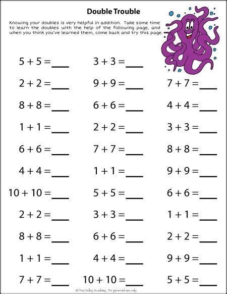 Tree Valley Academy Homeschooling Elementary Doubles Worksheet