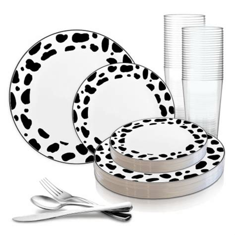 White With Black Dalmatian Spots Round Disposable Plastic Wedding Value