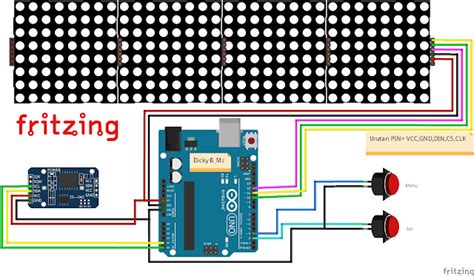 Diy Digital Clock Arduino Dot Matrix 8x32 Max7219 With Rtc Ds3231 Dicky Bmz