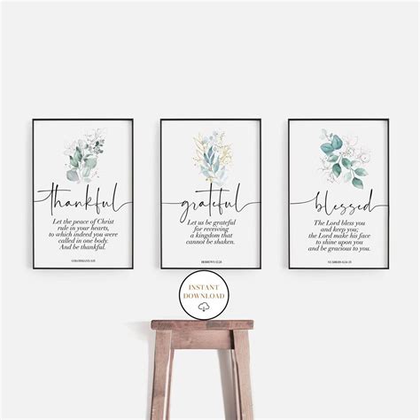 Thankful Grateful Blessed Printable Wall Art Bible Verse Wall Etsy