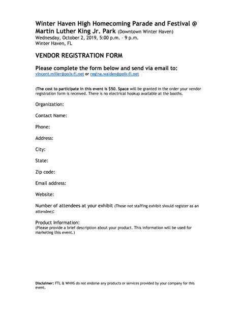 Fillable Online VENDOR REGISTRATION FORM Word Doc Winter Haven