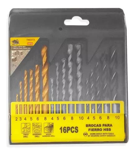 Brocas Mix 16pcs Madera Metal Fierro Concreto Para Taladro Cuotas Sin