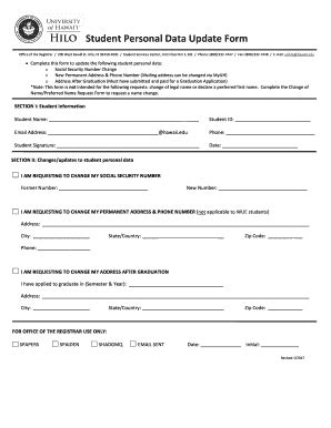 Fillable Online Hilo Hawaii Student Personal Data Update Form Hilo
