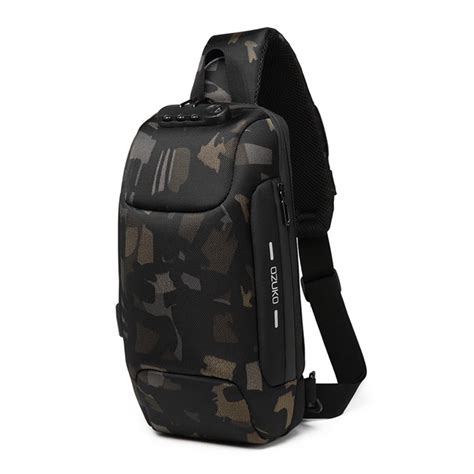 OZUKO Fashion Men Waterproof USB Charging Shoulder Sling Bag Anti Theft