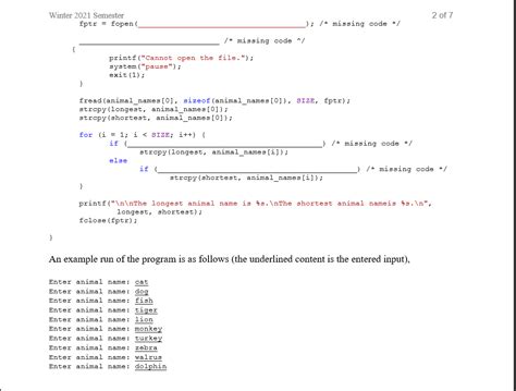 solved 1 7 marks fill in the missing code fragments where