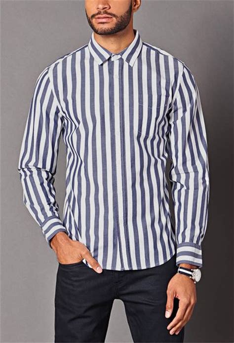 Forever Vertical Striped Classic Fit Shirt In Blue For Men White