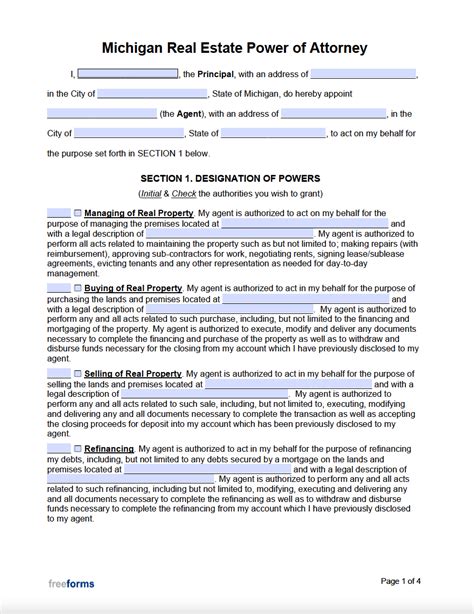 Free Michigan Limited Power Of Attorney Form Pdf Word Eforms