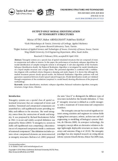 pdf output only modal identification of tensegrity structures miniar attig