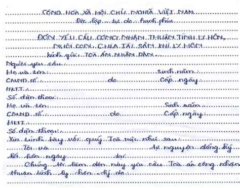 MẪU ĐƠN LY HÔN THUẬN TÌNH VIẾT TAY