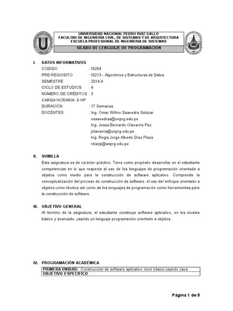 sílabo de lenguaje de programación pdf lenguaje de programación java lenguaje de