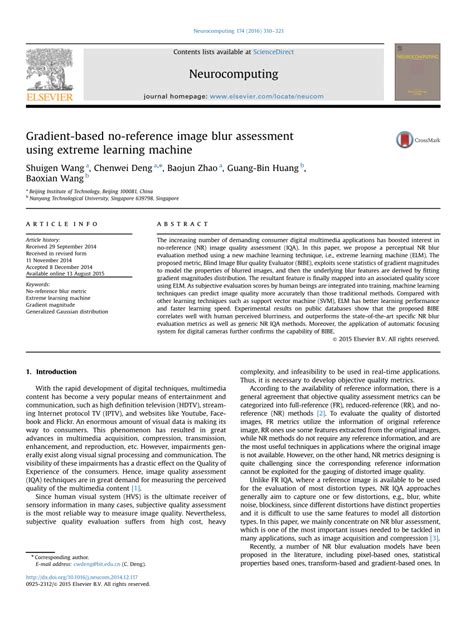 pdf gradient based no reference image blur assessment using extreme learning machine