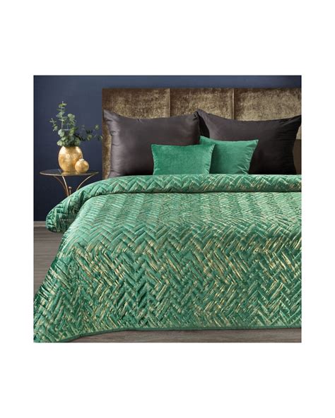 Narzuta velvet 170x210 Agata ciemnozielona złota Eurofirany Sklep z