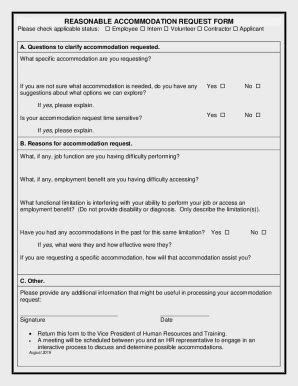 Fillable Online REASONABLE ACCOMMODATION REQUEST FORM Employee Intern