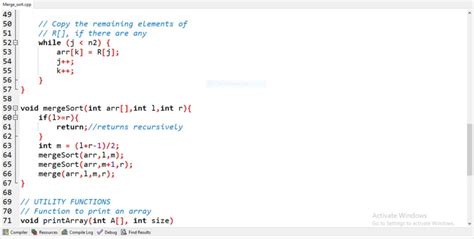 sorting the array using merge sort method in c devpost