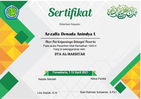 Contoh Sertifikat Pesantren Kilat Kumpulan Informasi Penting Images