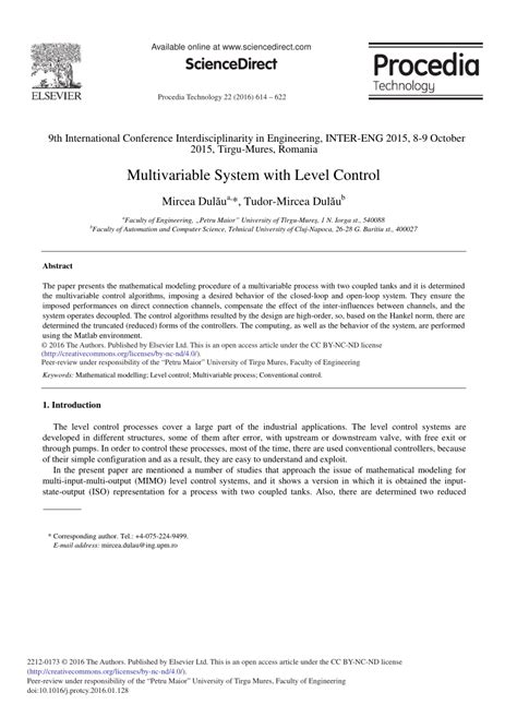 pdf multivariable system with level control