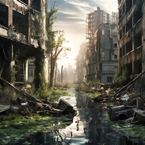 Premium AI Image Abandoned Destroyed City On Wasteland A Post