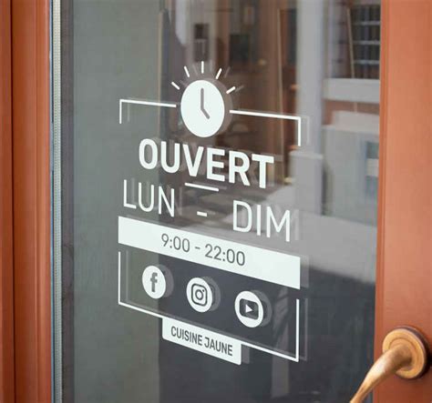 Sticker vitrine Horaires et réseaux sociaux TenStickers