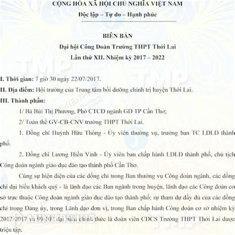 Tổng hợp mẫu biên bản đại hội công đoàn cơ sở đầy đủ và chính xác nhất