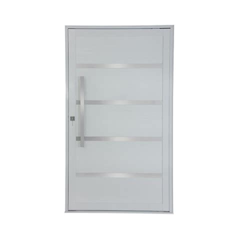 Porta De Aluminio Lambril Branco Friso Pivotante Linha Quad