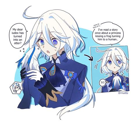 Furina Neuvillette And Leisurely Otter Genshin Impact Drawn By Reiu