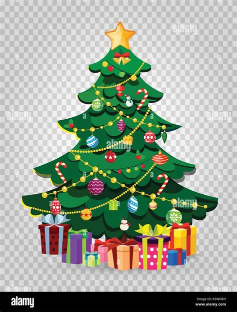 Cute cartoon décoré de sapins de Noël avec beaucoup de cadeaux et