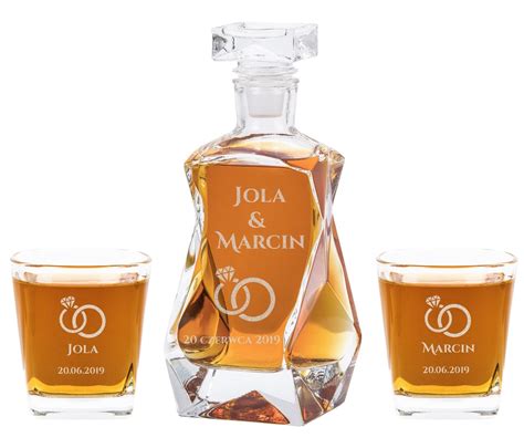 ŚLUB WESELE KARAFKA GRAWER 2 SZKLANKI DO WHISKY ERLI pl
