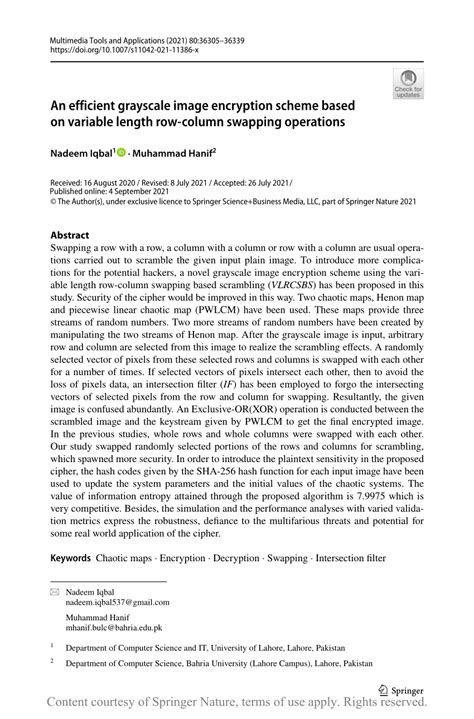 an efficient grayscale image encryption scheme based on variable length row column swapping