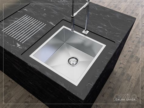 Cuba Inox Quadrada Sobrepor Embutir Válvula 40x40 Calha Úmida Store